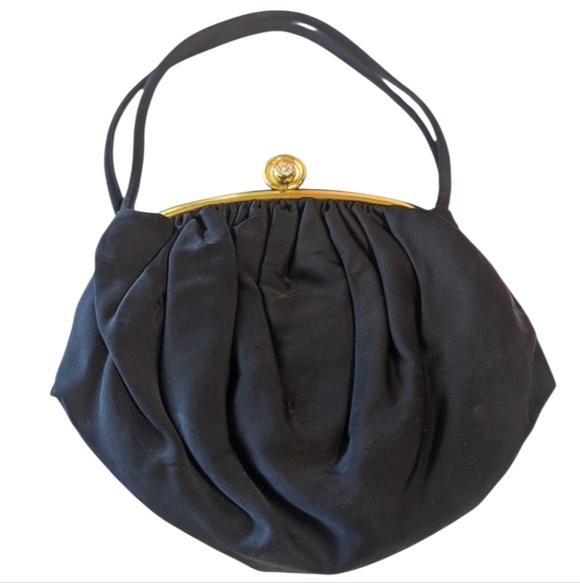 Vintage | Bags | Vintage 96s Black Handbag Fabric Frame Bag Pin Up ...